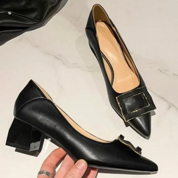 Shoes | Fang Buckle Thick Heels Feminine Tip Of Fan Jianzhong | Poshmark